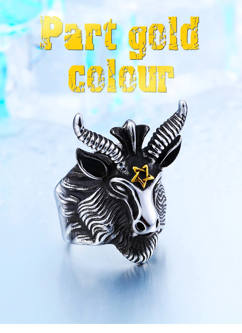 Gold Star Goat Black Phillip Ring Pentagram Lucifer Sigil Satanic Leviathan Stainless Steel Baphomet Pentagram Pendant Satan Satanist Devil Halloween Witchcraft Sabrina Spell Goth Gothic