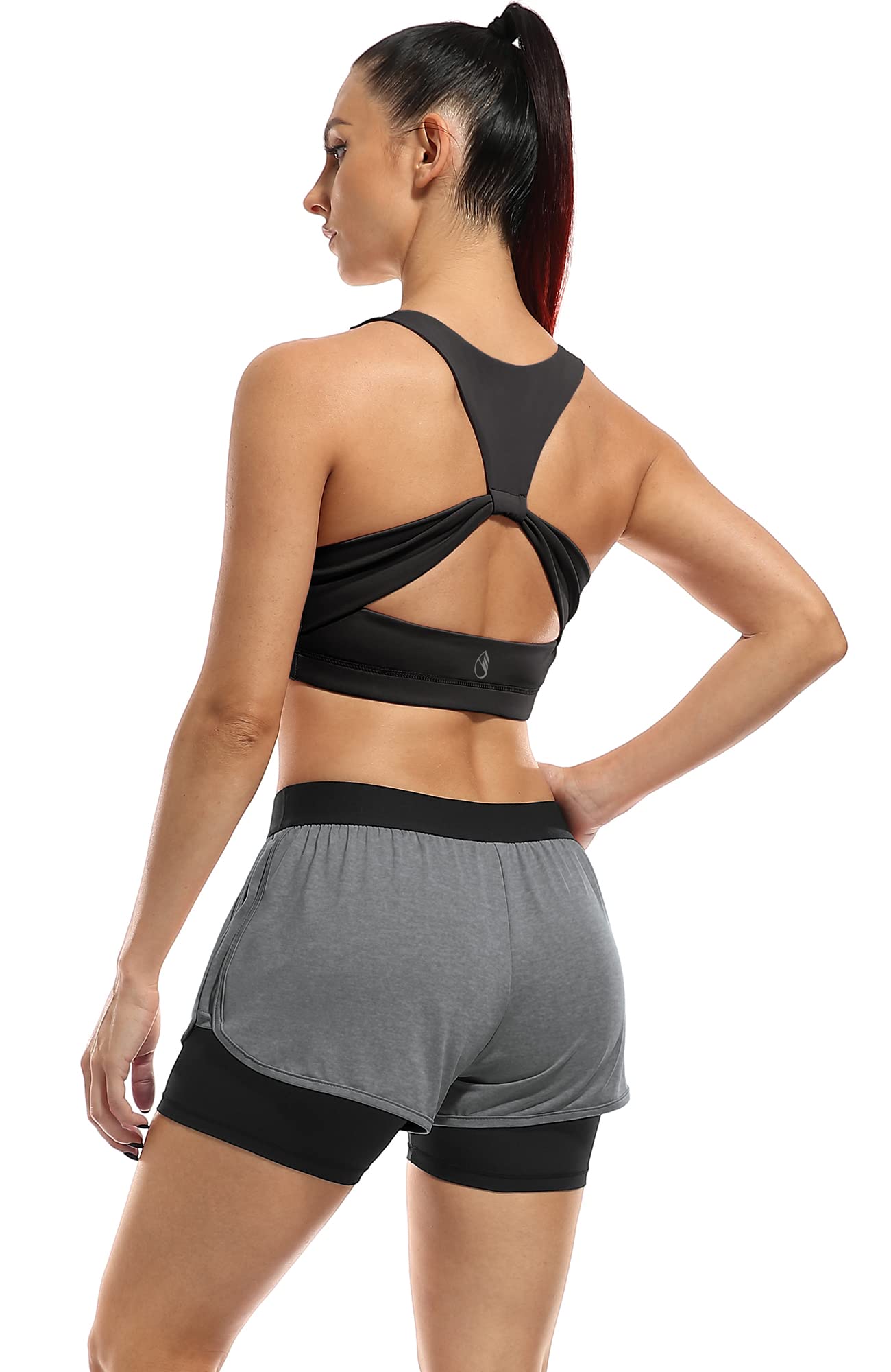 icyzone Workout Sports Bras for Women - Fitness Athletic Exercise Running Bra Yoga Tops (Solid Black, L)
