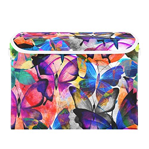 innewgogo Butterflies Watercolor Colorful Storage Bins with Lids for Organizing Storage Bin with Handles Oxford Cloth Storage Cube Box for Pets Toys