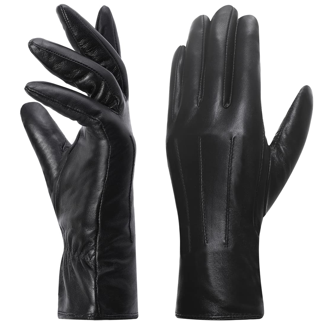 Harssidanzar Womans Leather Gloves,Winter Warm Fleece Lining Touchscreen Texting Warm Driving Lambskin Leather Gloves GL018,Black, Size M