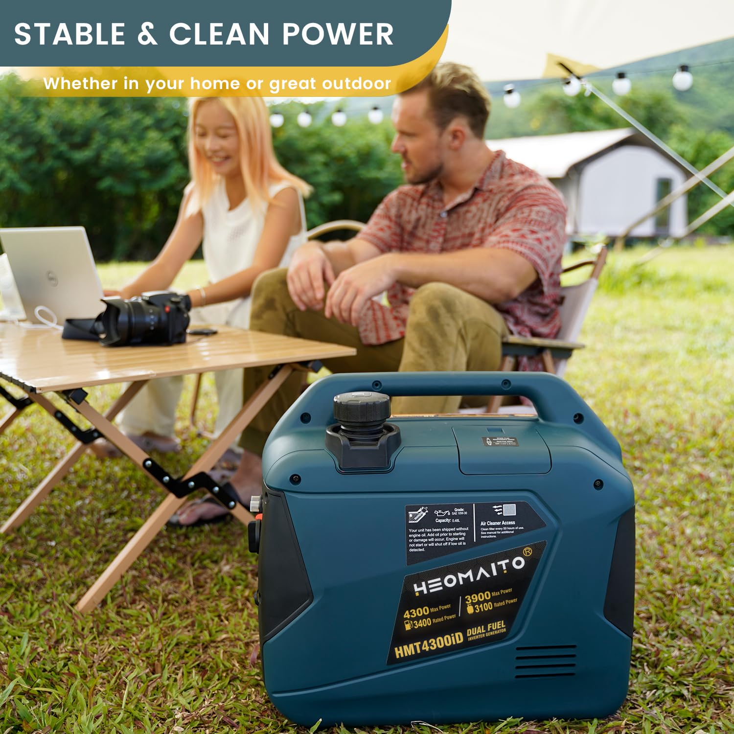 HEOMAITO Dual Fuel Portable Inverter Generator 4300W Gas & Propane Powered, Ultra Quiet Lightweight with CO Sensor Digital Dispaly Parallel Capability EPA Compliant for Camping RV Backup Home Use