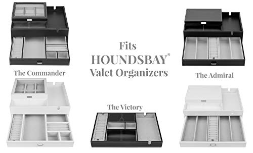 HOUNDSBAY Ring & Cufflink Box Padded Jewelry Tray | Accessory to Admiral and Commander Dresser Valet Box & Victory Valet Tray (Gray)