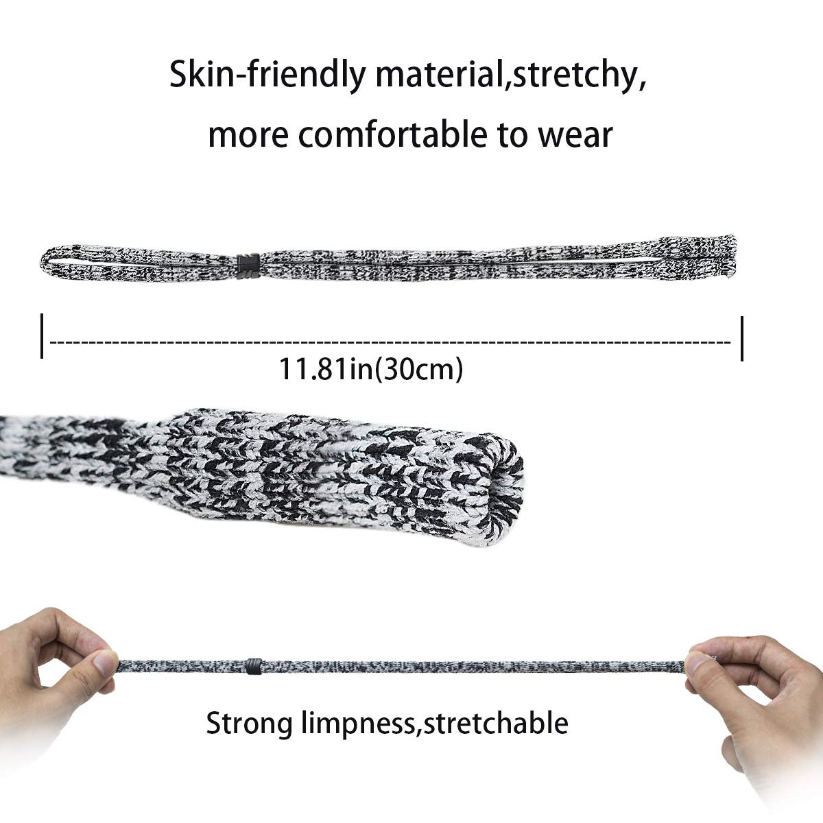 HALF CRESCEN Glasses Strap (Pack of 12 Black) Sports Adjustable Sunglass Strap Eyeglass Holder Strap for Men Women
