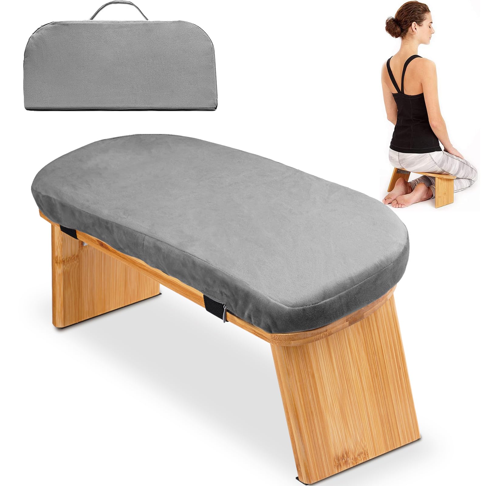 Hihealer Meditation Bench—Foldable & Ergonomic Bamboo Meditation Chair ,Sturdy Prayer Bench with Meditation Cushion, Comfortable for Kneeling Perfect for Deeper Meditation Unique Gifts for Women, Men