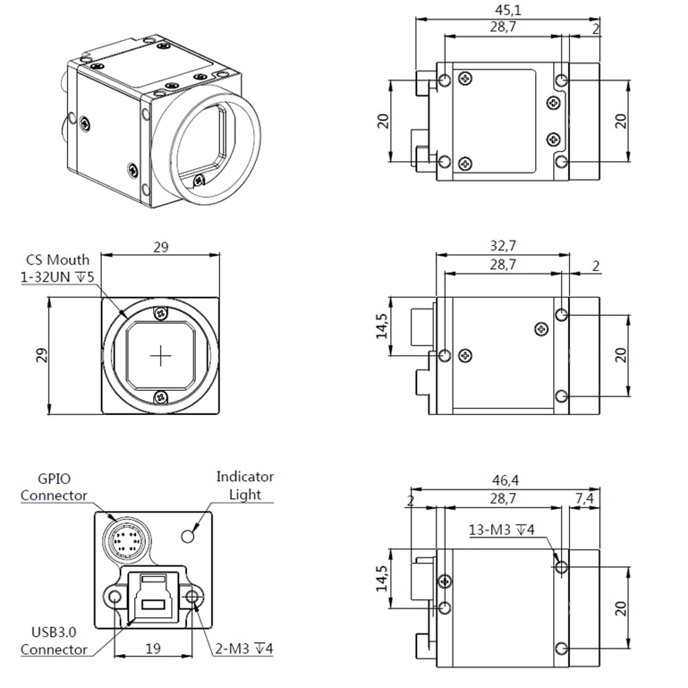 HTENG VISHI High Speed USB3.0 Color 2.3MP 2/3" Industrial Camera Machine Vision Global Shutter C-Mouth OpenCV Python SDK Area Scan Camera 1920x1200 165FPS