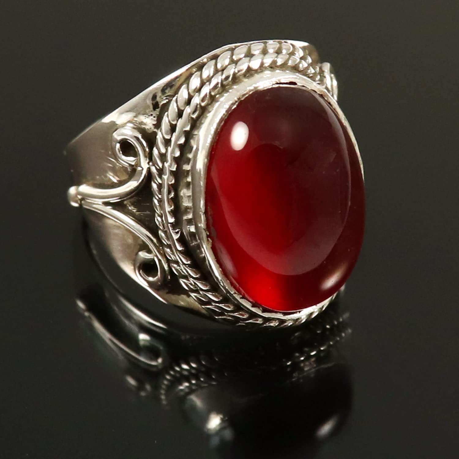 Goyal Jewels Carnelian Oval Shape Gemstone 925 Sterling Silver Stone Band Ring All Size Beautiful Ring Handmade Jewelry Ring GESR207A (US-13.5)
