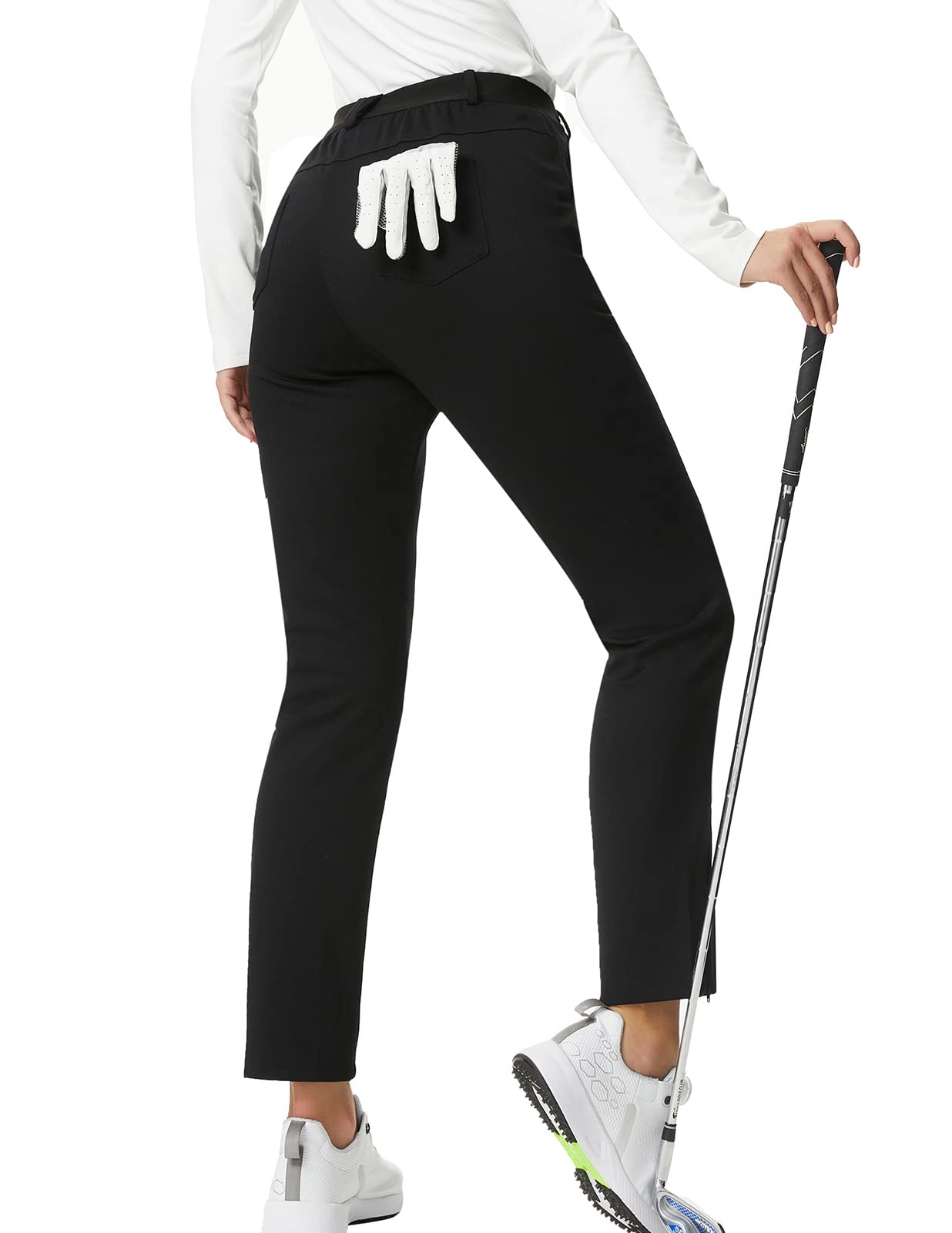 JACK SMITH Women Stretch Golf Pants Golf Outfits Clothes with Pockets Zip Dress Pants Quick Dry (Black #Slightly Thick Fabric M)