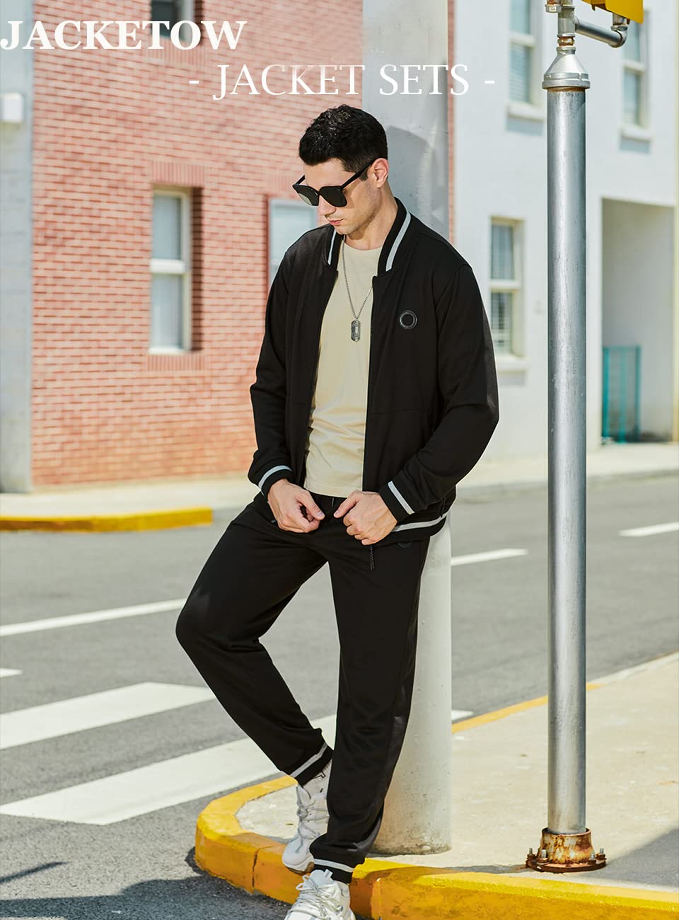 JACKETOWN Track Suits for men Set Men Sweat Suits Sets Jogging Sports Outfits Black XL