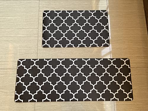 IO Anti Fatigue Mat Set of 2 Cushioned Standing Desk Mat and Kitchen Rug - Stain Resistant Waterproof and Non-Slip - Kitchen Office Home Sink Laundry - Black