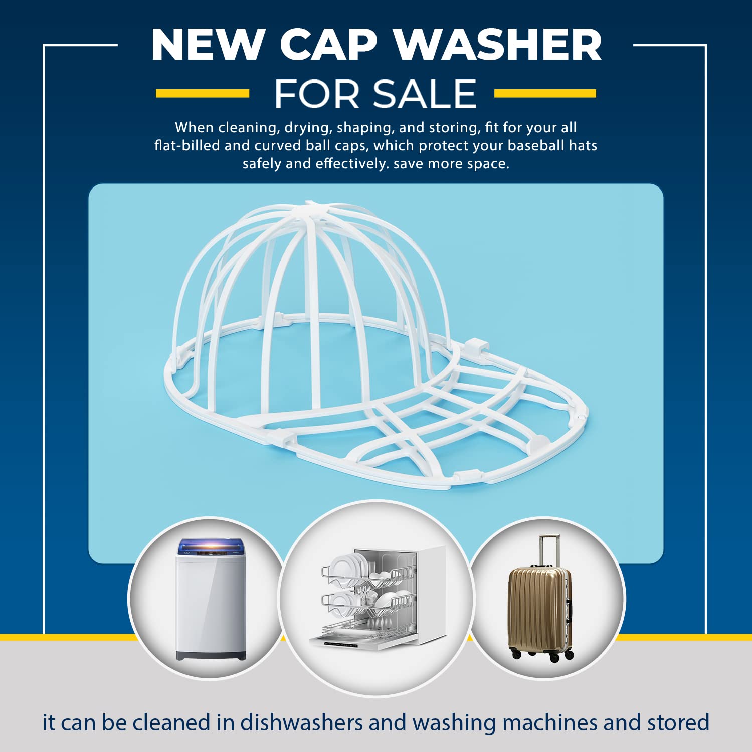 Haiou 4 Pack Hat Washers, Cap Washers for Washing Machine, Hat Cleaning Shaper Protector Fit for Adult and Kid's Baseball Caps, White (4 Pack)