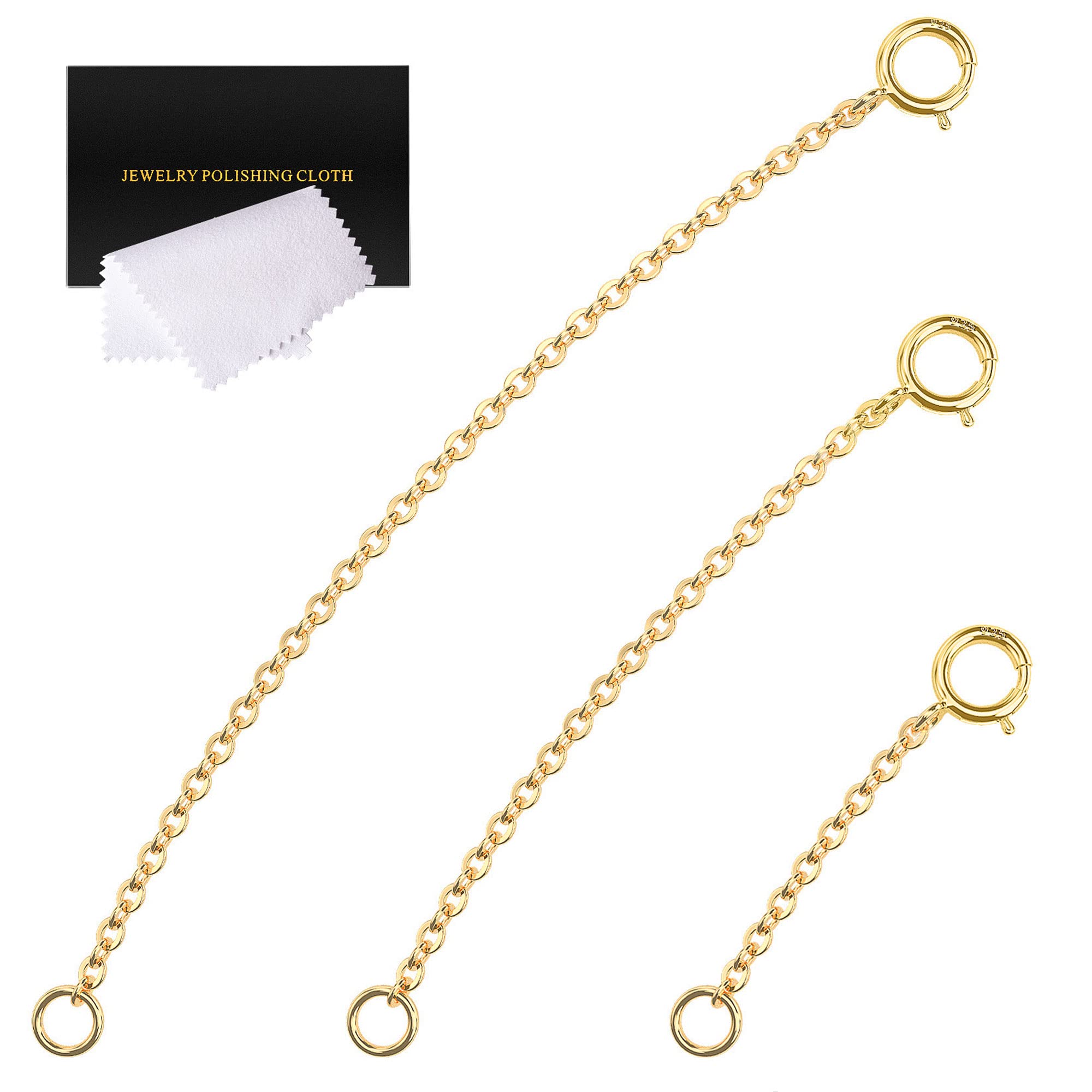 Gold Necklace Extenders 14k Gold Plated Extender Chain 925 Sterling Silver Extension Bracelet Extender Gold Chain Extenders for Necklaces 3 Pcs (1 2 3 Inch)(Gold)