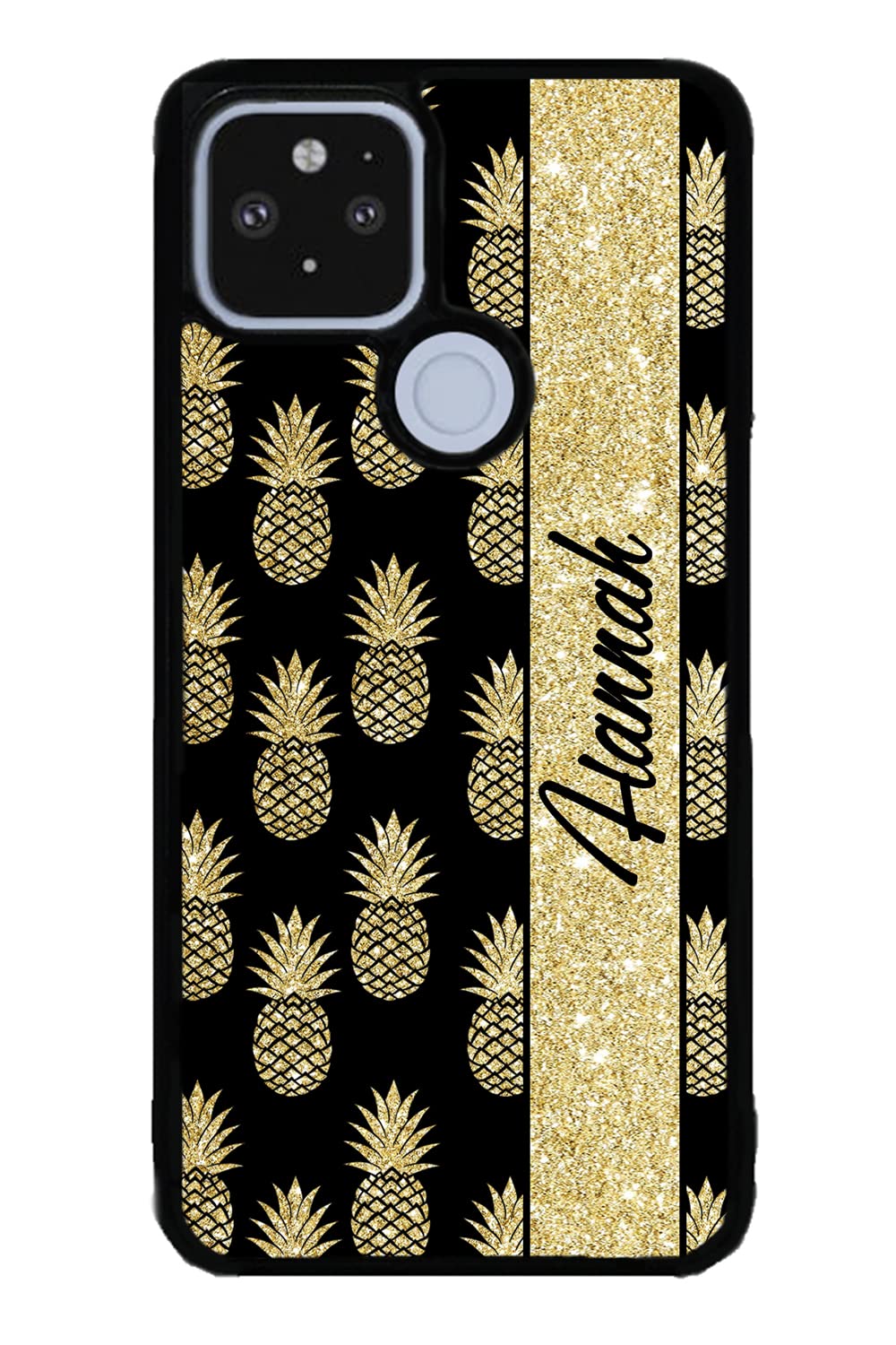 Gold Pineapple Personalized Black Rubber Phone Case Compatible With Google Pixel 8 Pro, 8a, 8, 7a, 7, Pixel 7 Pro, 6a, Pixel 6 Pro, 6, Pixel 5, 4a 5G, 4a 4G, 4, 4 XL, 3a, 3a XL, 3, 3 XL, 2 XL, 2