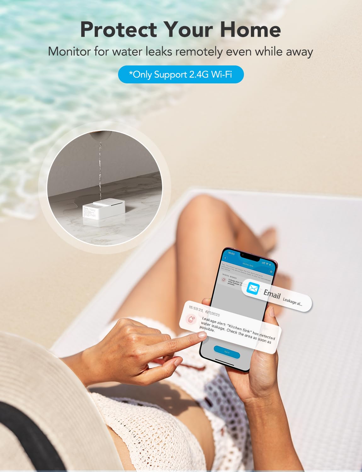 GoveeLife WiFi Water Ieak Detector 2 for Home, Smart Water Ieak Sensor 4 Pack with 100dB Adjustable Alarm and App Alerts, Wireless Detector with 1312 ft Transmission for Basement, Kitchen, Bathroom