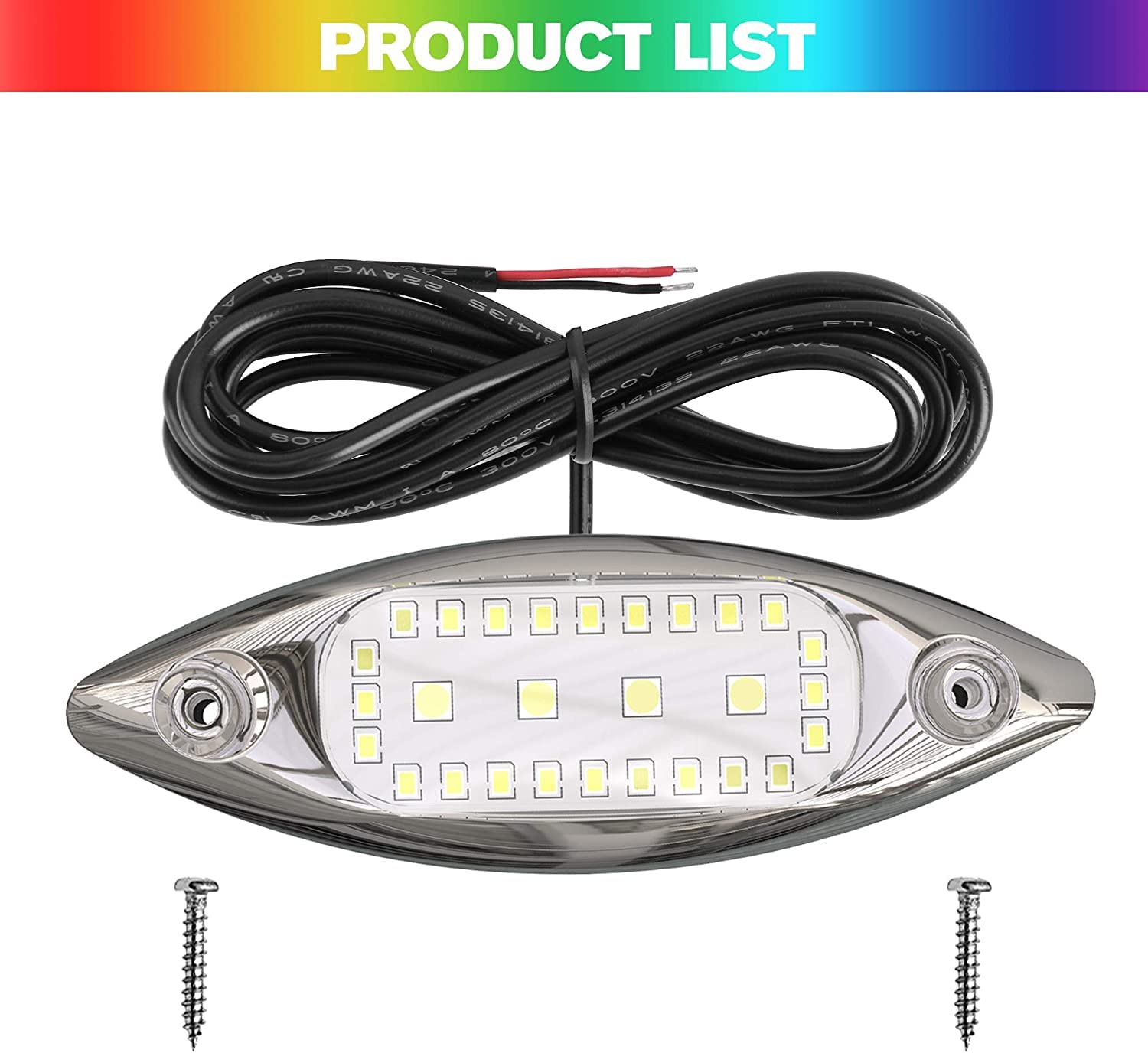 HUSUKU 5.6" Marine Courtesy Light Boat Interior, SOOP3 24+4LED 1500LM IP68 Shuttle Type Boat Transom Light Surface Mount for Yacht Pontoon Kayak Stern Underwater Deck Cabin Fishing (2Pcs White-blue)