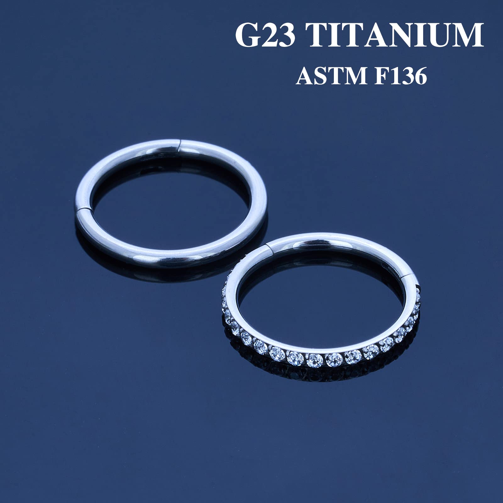 HeraBPJW 2 PCS 16G Septum Ring G23 Titanium Cubic Zirconia Nose Rings Hoops,Suitable for Nose,Septum,Cartilage,Earlobe