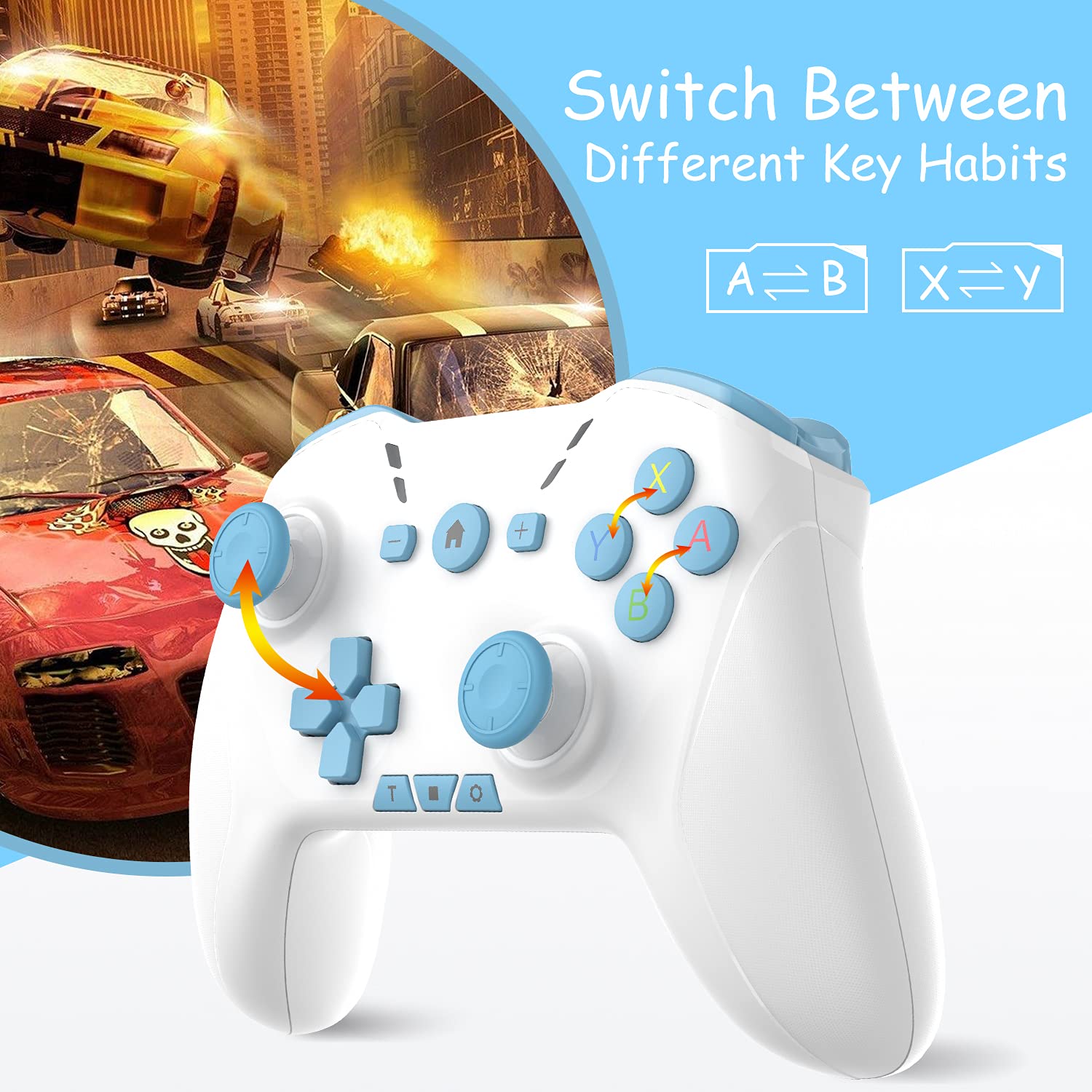 Gaming Controller For Nintendo Switch/PC/MAC/iPad/Phone/Android/TV/IOS/MFI Controller Remote Gamepad, Bluetooth Wireless Controller with Program Record, Turbo, Dual Vibration, Gyro Axis,Wake up