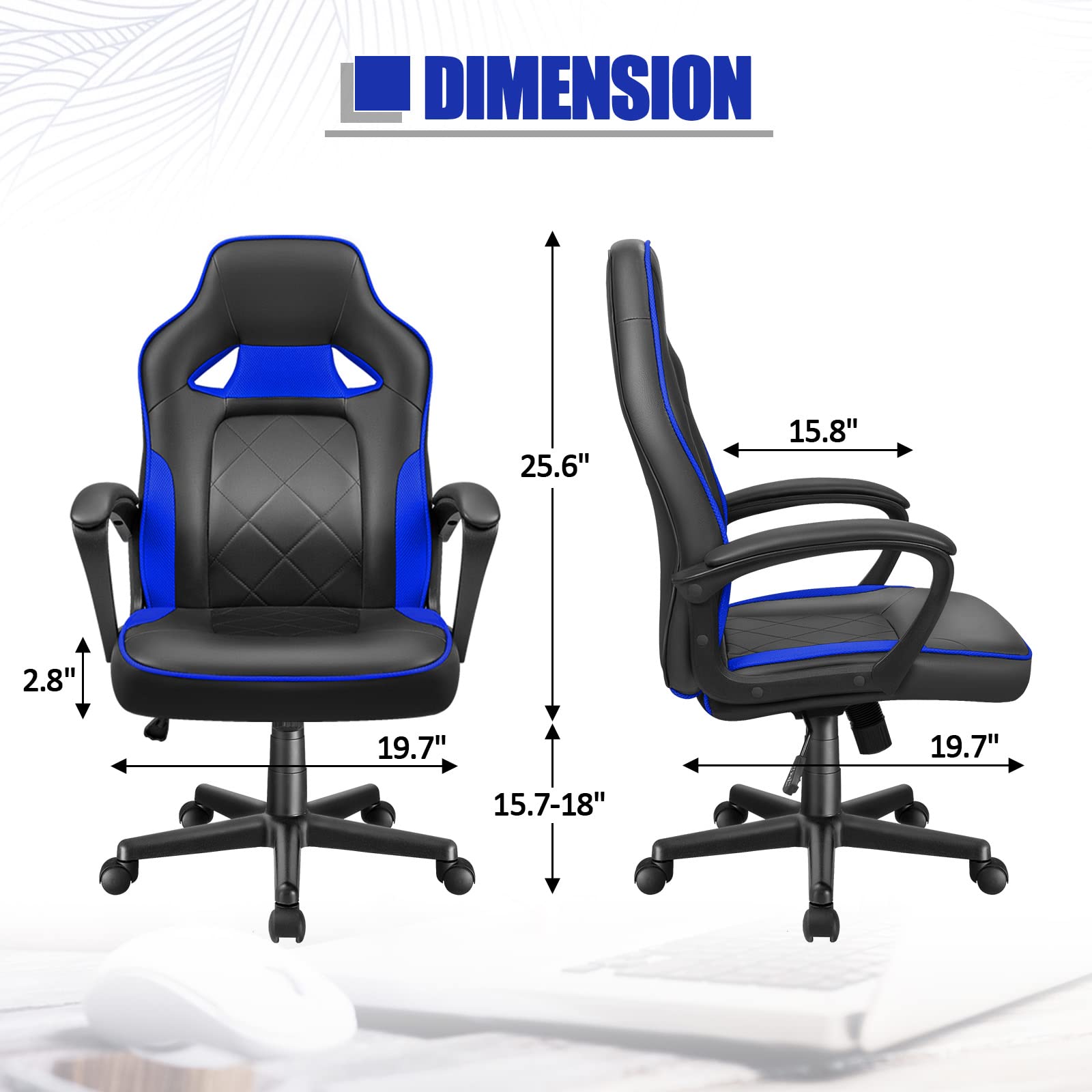 Furmax Gaming Chair PC Computer Desk Chair Comfortable Office Chair Racing Style PU Leather Executive Chair with Lumbar and Back Support, Swivel Task Chair (Black)