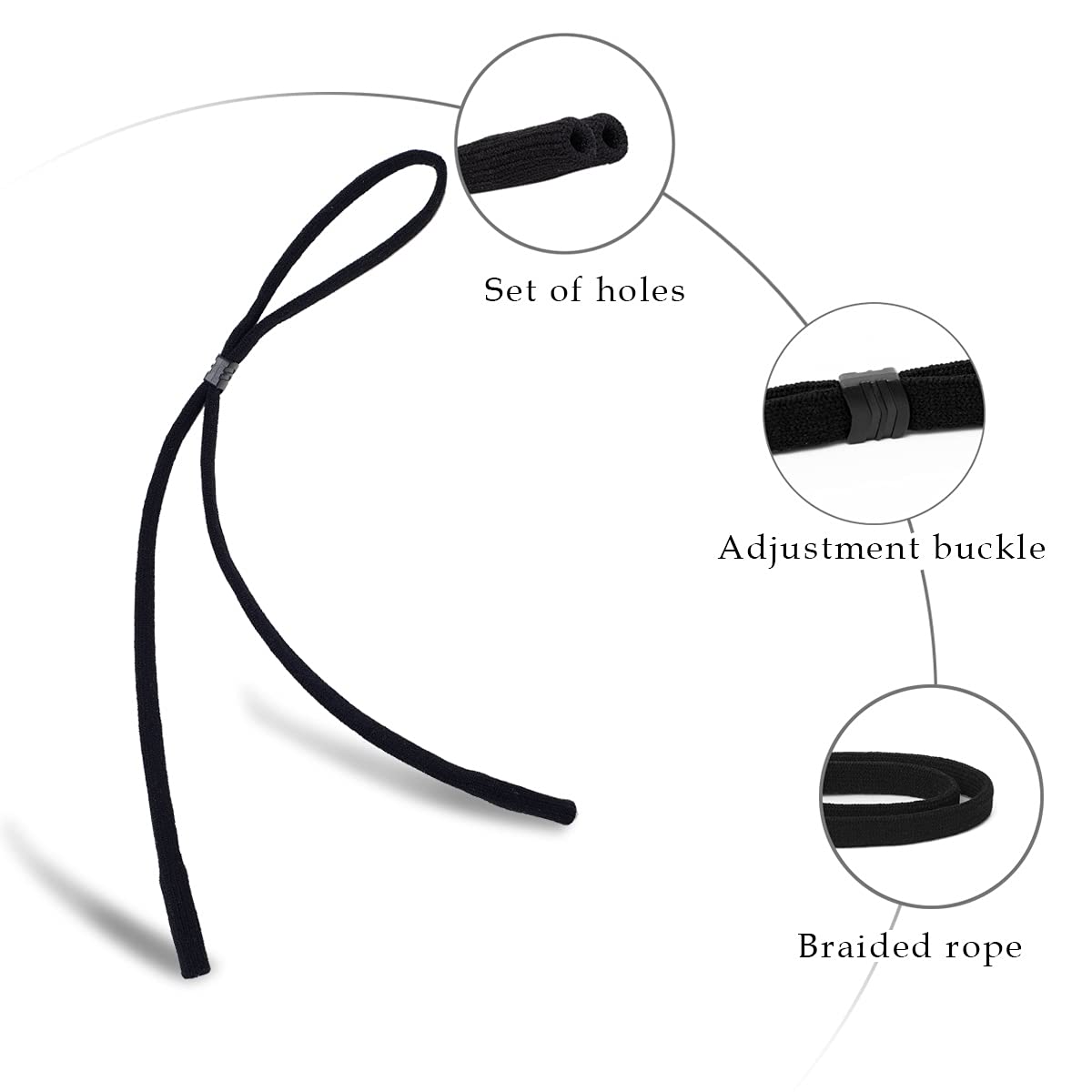 HALF CRESCEN Glasses Strap (Pack of 12 Black) Sports Adjustable Sunglass Strap Eyeglass Holder Strap for Men Women