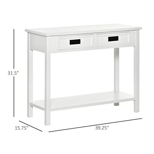 HOMCOM Console Table with 2 Storage Drawers and Open Shelf, Modern Sofa Table for Hallway, Living Room, or Bedroom, White