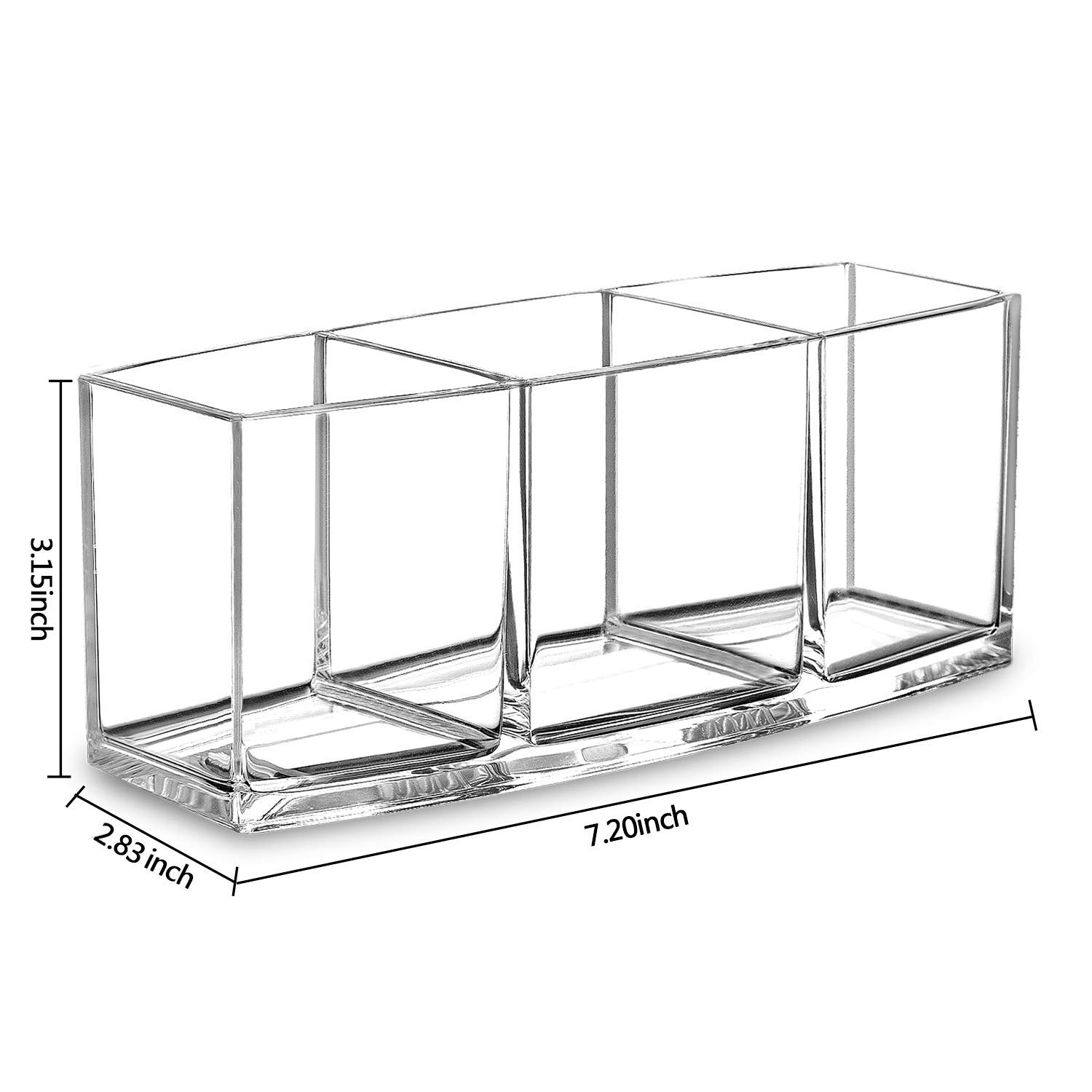HBlife Clear Makeup Brush Holder Organizer, Acrylic Cosmetic Brushes Storage with 3 Slots, Eyeliners Display Case for Vanity