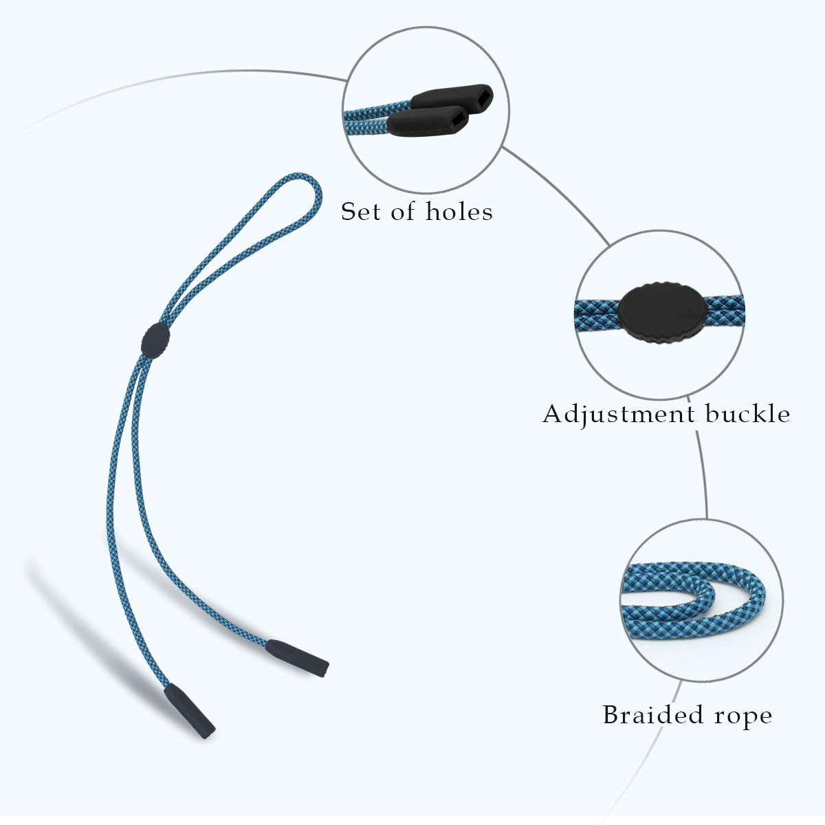 HALF CRESCEN Glasses Strap (2 PCS) Sports Eyeglass Cord Adjustable Sunglasses Retainer for Men Women