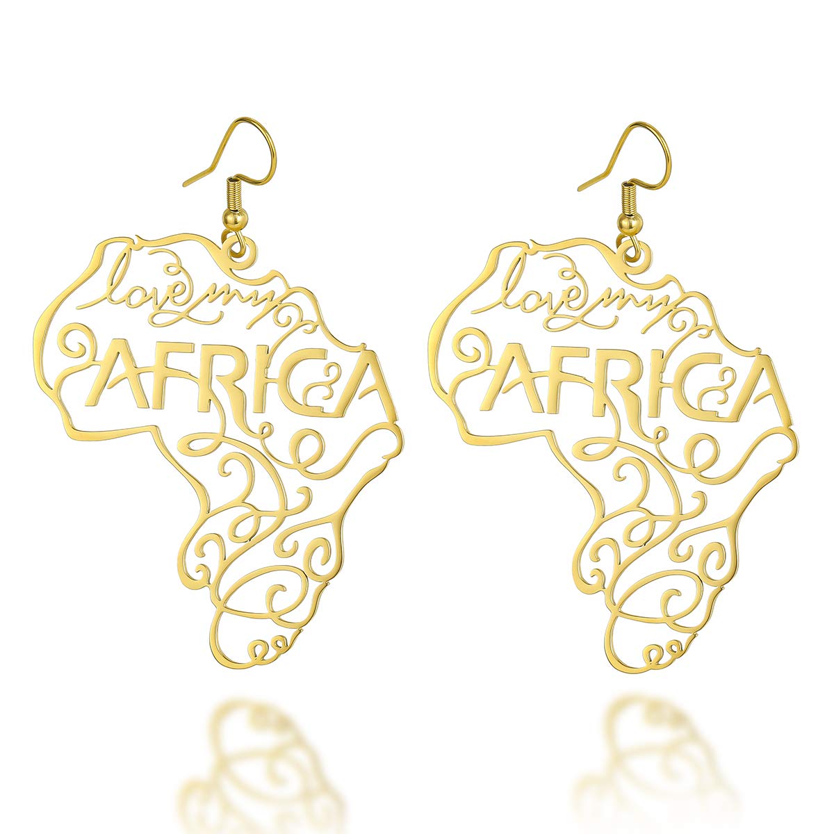 Gold Plated Stainless Steel Fist Hand Button Dangle Earring Love Africa Map Exaggerated Earring (love Africa gold)