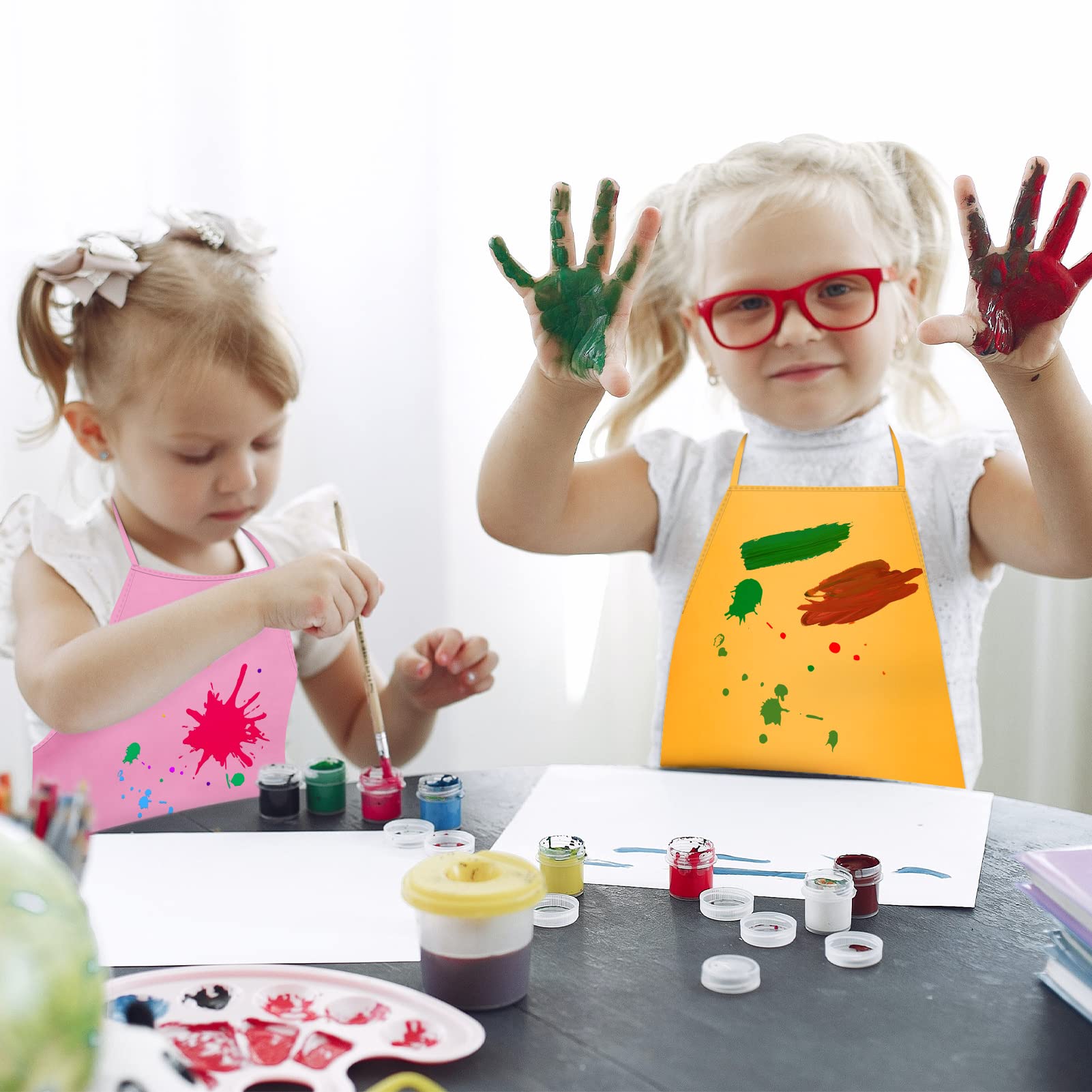 IMERAGO 12 Pcs 12 Colors Kids Aprons Children Art Painting Aprons for Age 3-6 Kitchen Classroom Cooking Baking