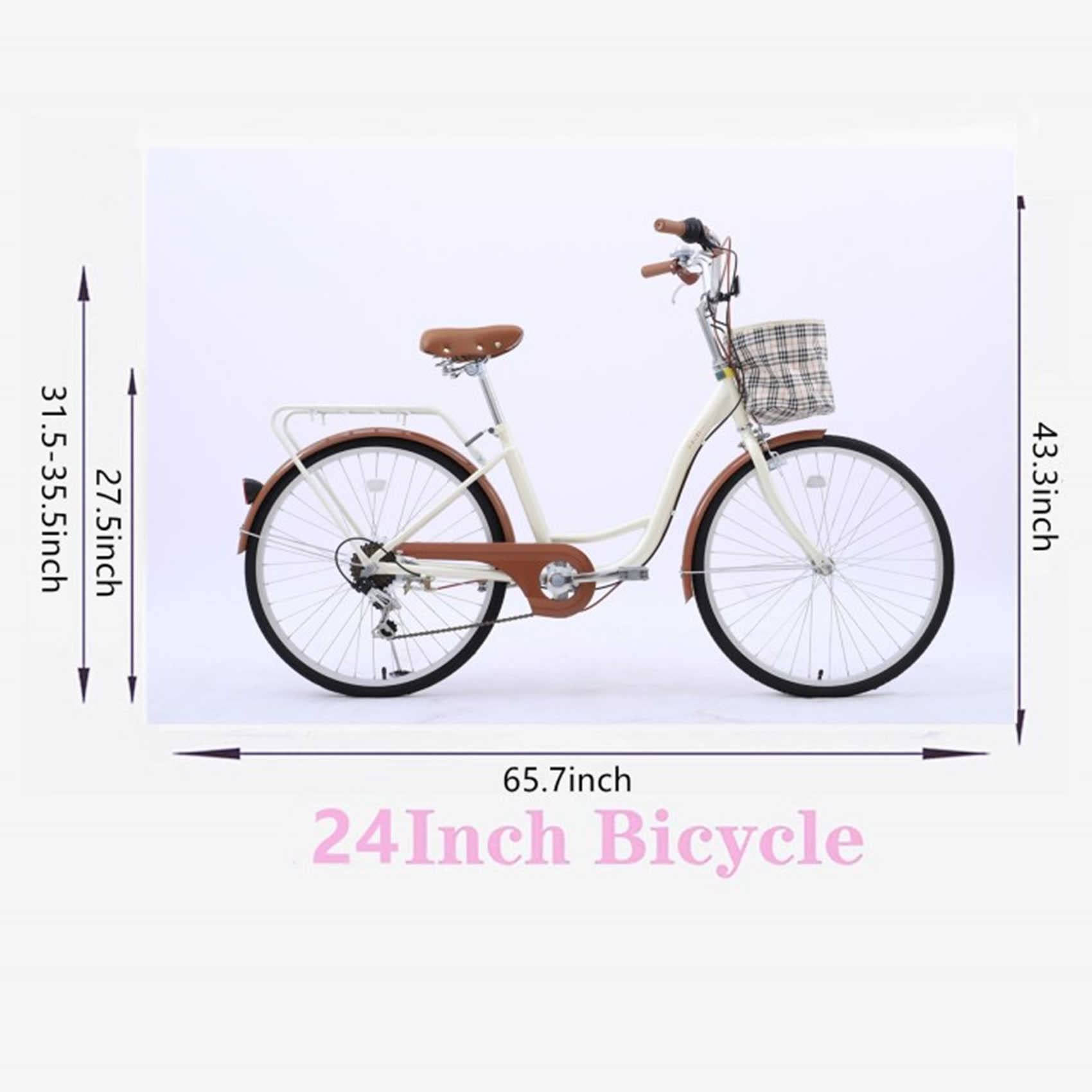 Gmlmes High-Carbon Steel Cruiser Bike, 26" Wheels Classic Bicycle Retro Bicycle Beach Cruiser Bicycle, Road Bikes (Beige, 24)