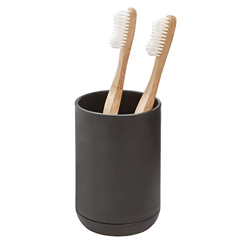 iDesign Cade Holder, Holds Normal Toothbrushes, Spin Brushes, and Toothpaste, 3" x 3" x 4. 5", Matte Black & Cade Holder, Holds Normal Toothbrushes, Spin Brushes, and Toothpaste-White and Gray