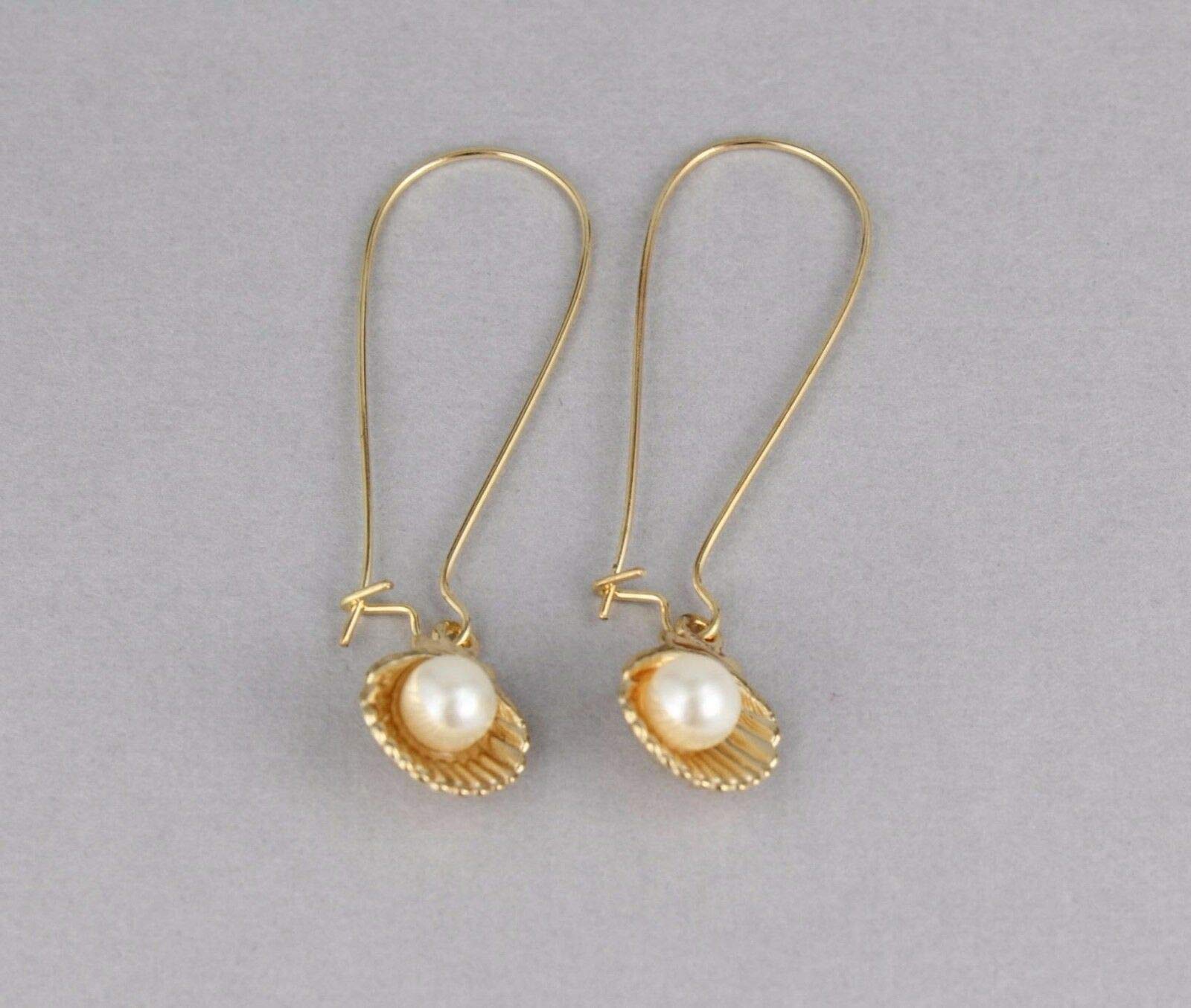 Gold Sea Shell Earrings For Women Set Faux Pearl Oyster Shell 2" Long Dangle Earrings For Women Set