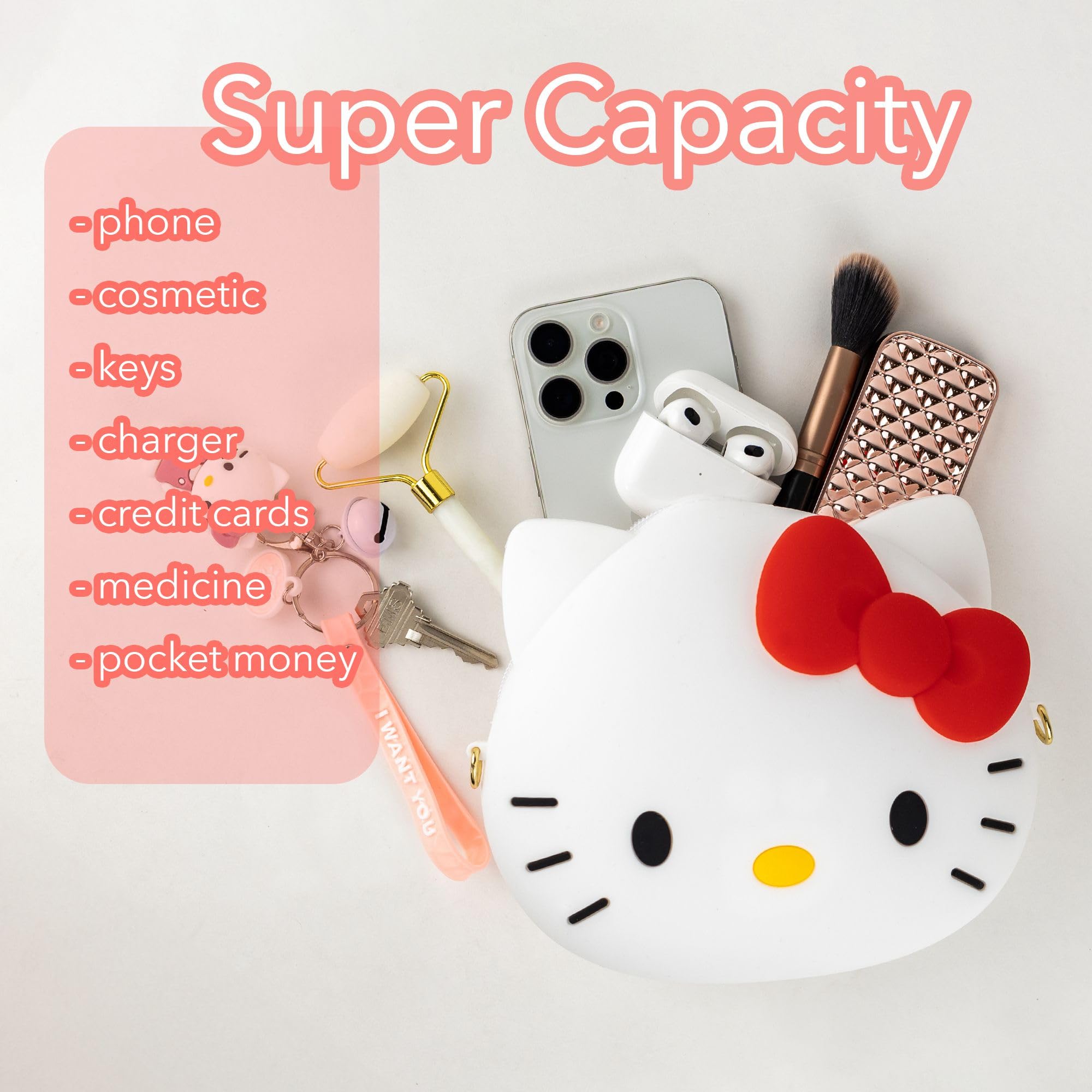 Kawaii Purse & Accessories Set, Pen and Keychain Gifts, White