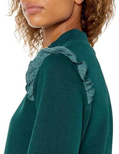 Goodthreads Women's Heritage Fleece Long Sleeve Ruffle Shoulder Sweatshirt, Emerald Green, X-Large