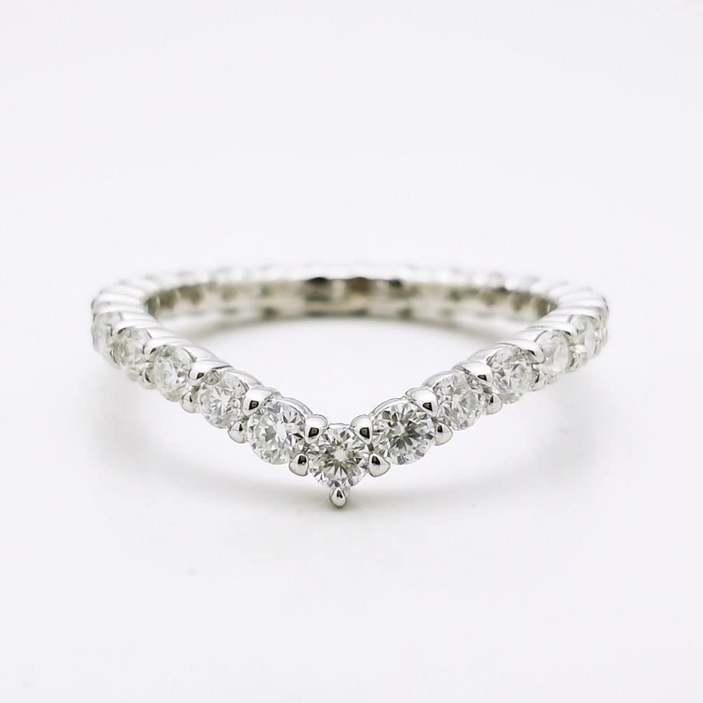 Idocare Wedding Bands For Women Full Eternity Moissanite Ring V Shaped Curved Platinum Plated Sterling Silver Size 7