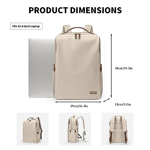 GOLF SUPAGS Stylish Laptop Backpack for Women Airline Approved Perfect for Work College and Travel Multi-Functional Casual Daypack Fits 15.6 Inch Notebook (Apricot)