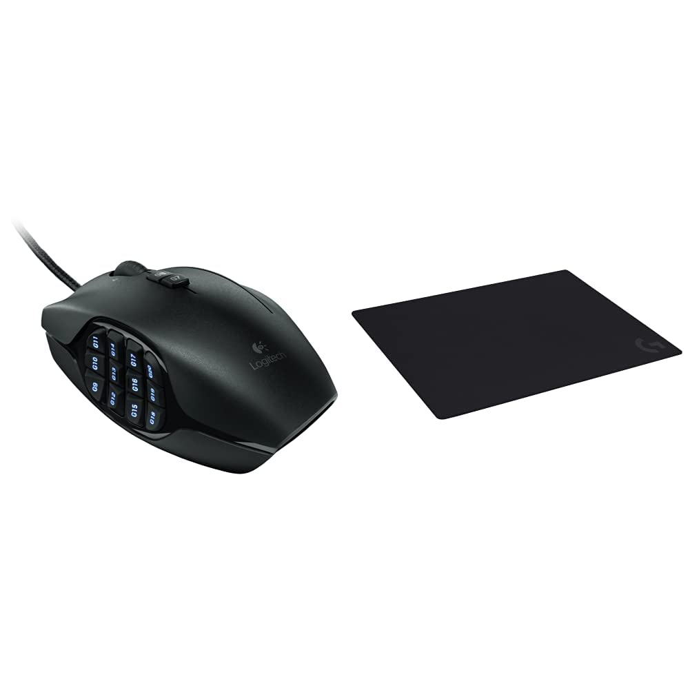 Logitech G600 MMO Gaming Mouse, RGB Backlit Logitech G640 Large Cloth Gaming Mouse Pad, Optimized for Gaming Sensors, Moderate Surface Friction, Non-Slip Mouse Mat, Mac and PC Gaming Accessories