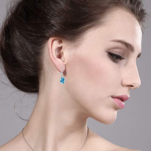 Gem Stone King 925 Sterling Silver Swiss Blue Topaz Leverback Dangle Earrings For Women (4.50 Cttw, Gemstone November Birthstone, Oval 9X7MM)