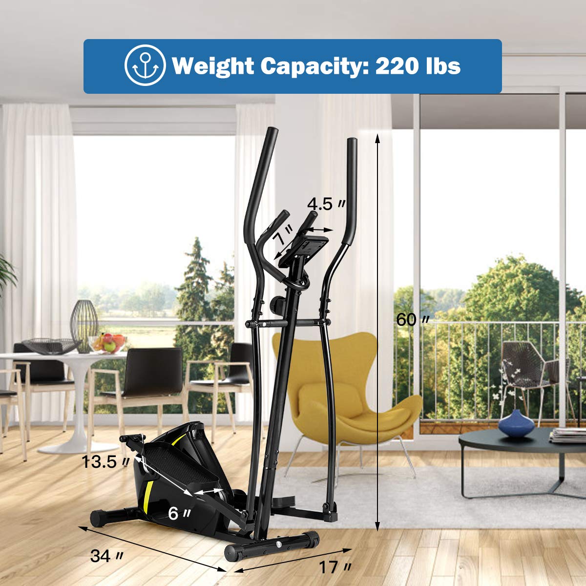 Goplus Elliptical Machine Trainer, Cross Trainer Magnetic Exercise Machine for Home with 8 Level Resistance and Digital Monitor and Extra-Large Pedal (Black)