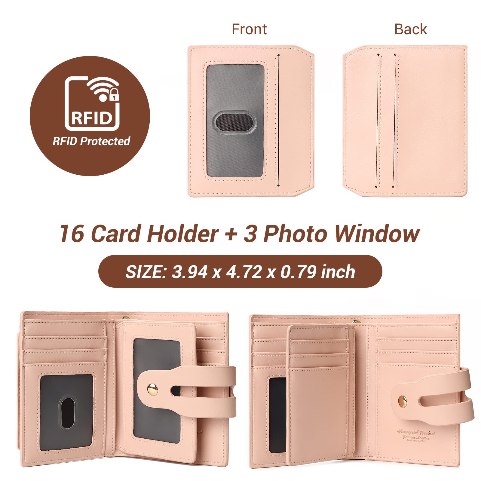 HUMERPAUL Women‘s Leather Wallet RFID Blocking Small Compact Bifold Zipper Pocket Purse with ID Window and Card Case, Brown