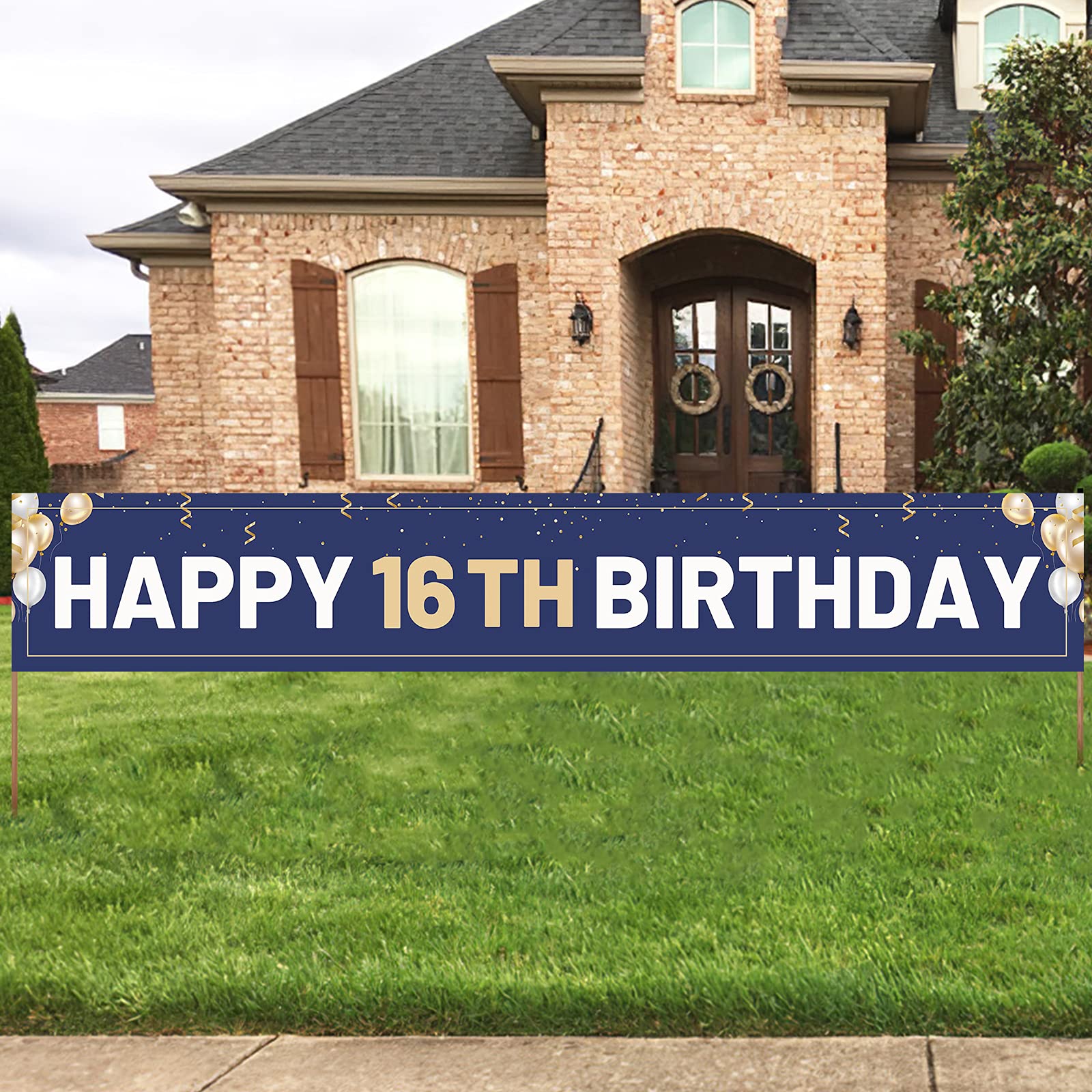 Happy 16th Birthday Banner Blue, Large 16th Bday Sign, 16th Birthday Party Outdoor Decoration for Boy Men(9.8 x 1.6 feet)