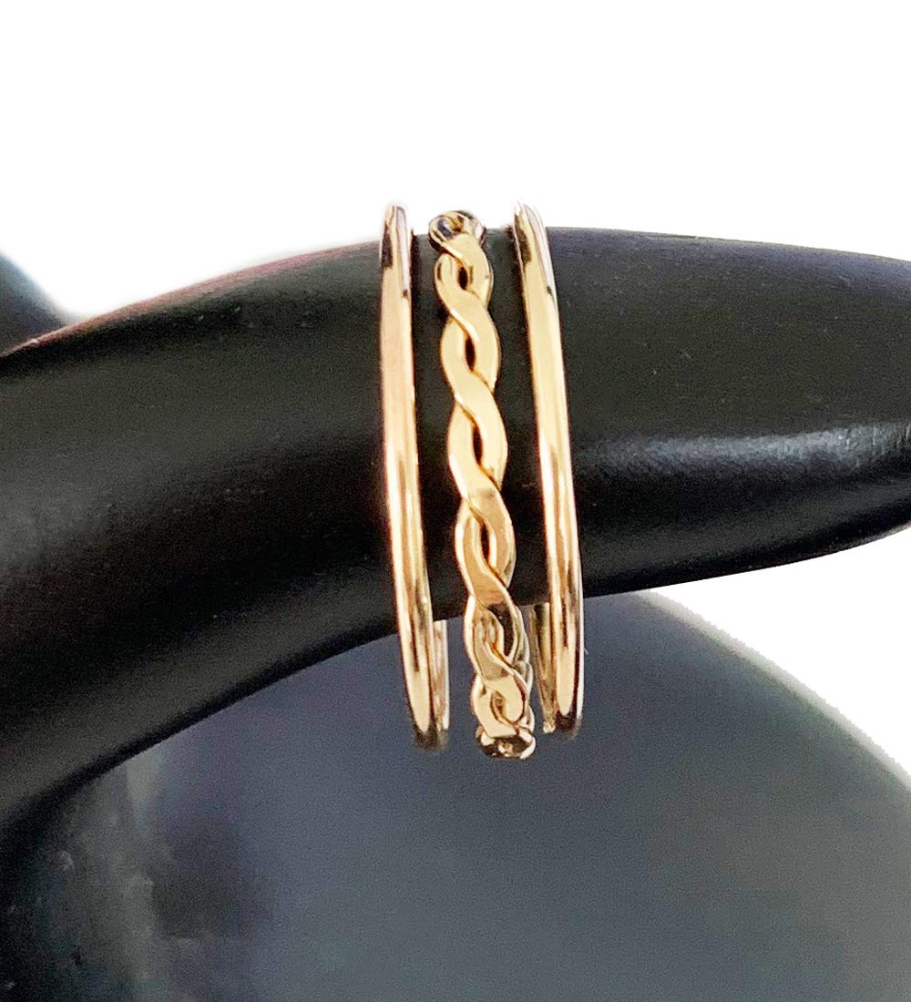 Gold Stacking Rings | Braid and Band Stack | Braid and Skinny Bands 14K Gold Fill | Perfect Ring for Toe, Knuckle or Finger | Unisex (4)