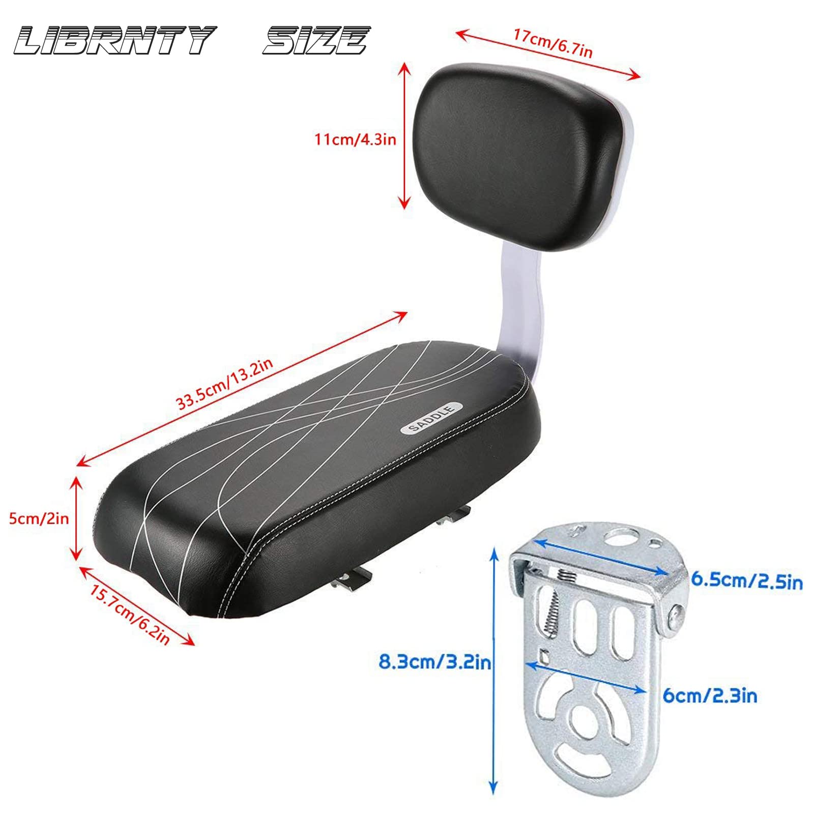 LIBRNTY Bicycle Rear Back Seat Cushion Footrest Set,MTB PU Leather Soft Cushion Rear Rack Seat Children Seat with Back Rest,Soft Thick Sponge Backrest Safe Comfortable,Including Cushion and Backrest