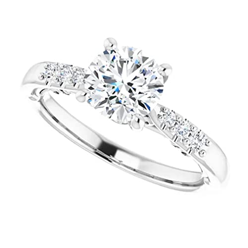 JEWELERYIUM 1 CT Round Cut Colorless Moissanite Engagement Ring, Wedding/Bridal Ring Set, Solitaire Halo Style, Solid Sterling Silver Vintage Antique Anniversary Promise Ring Gift for Her (5)