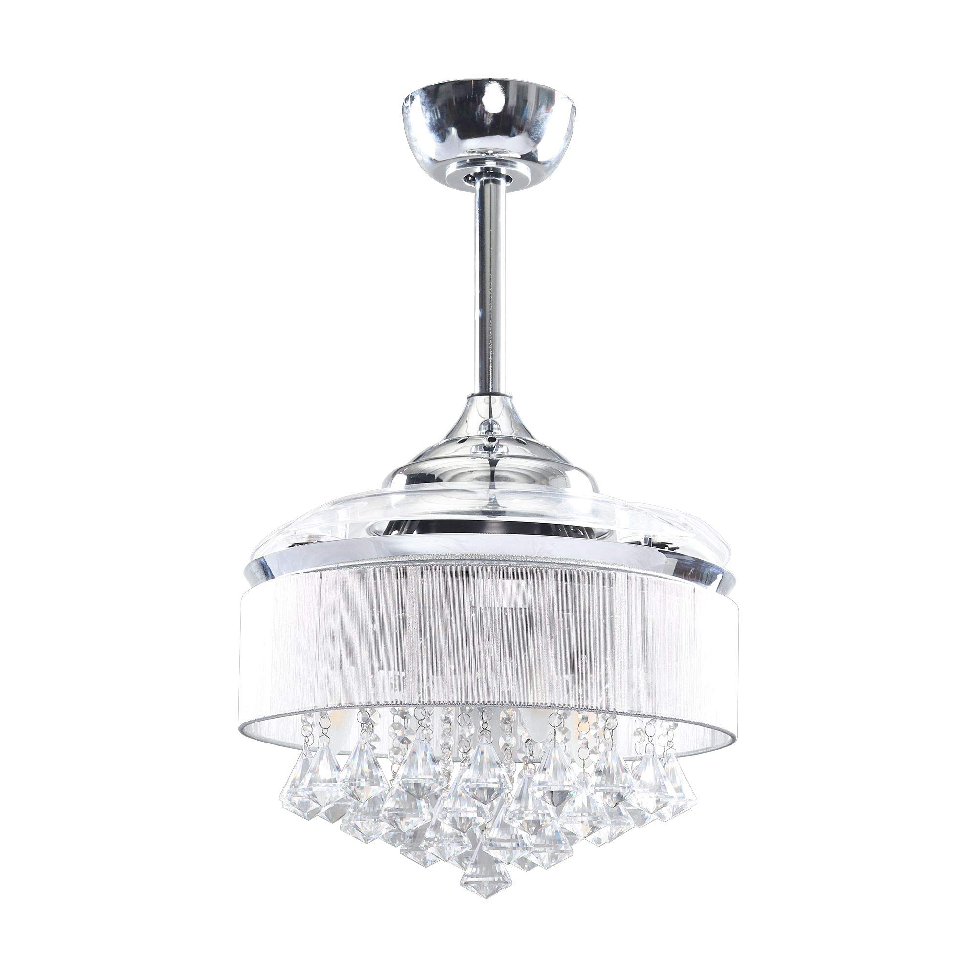 Hall of Lamp Ceiling Fan with Light and Remote 36 Inch Modern Crystal Ceiling Fan with 3 Retractable Blades, 3 Lights Not Included
