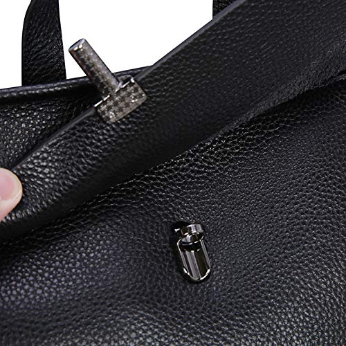 HESHE Leather Backpack for Women Fashion Casual Backpack Purse (Black-L156)
