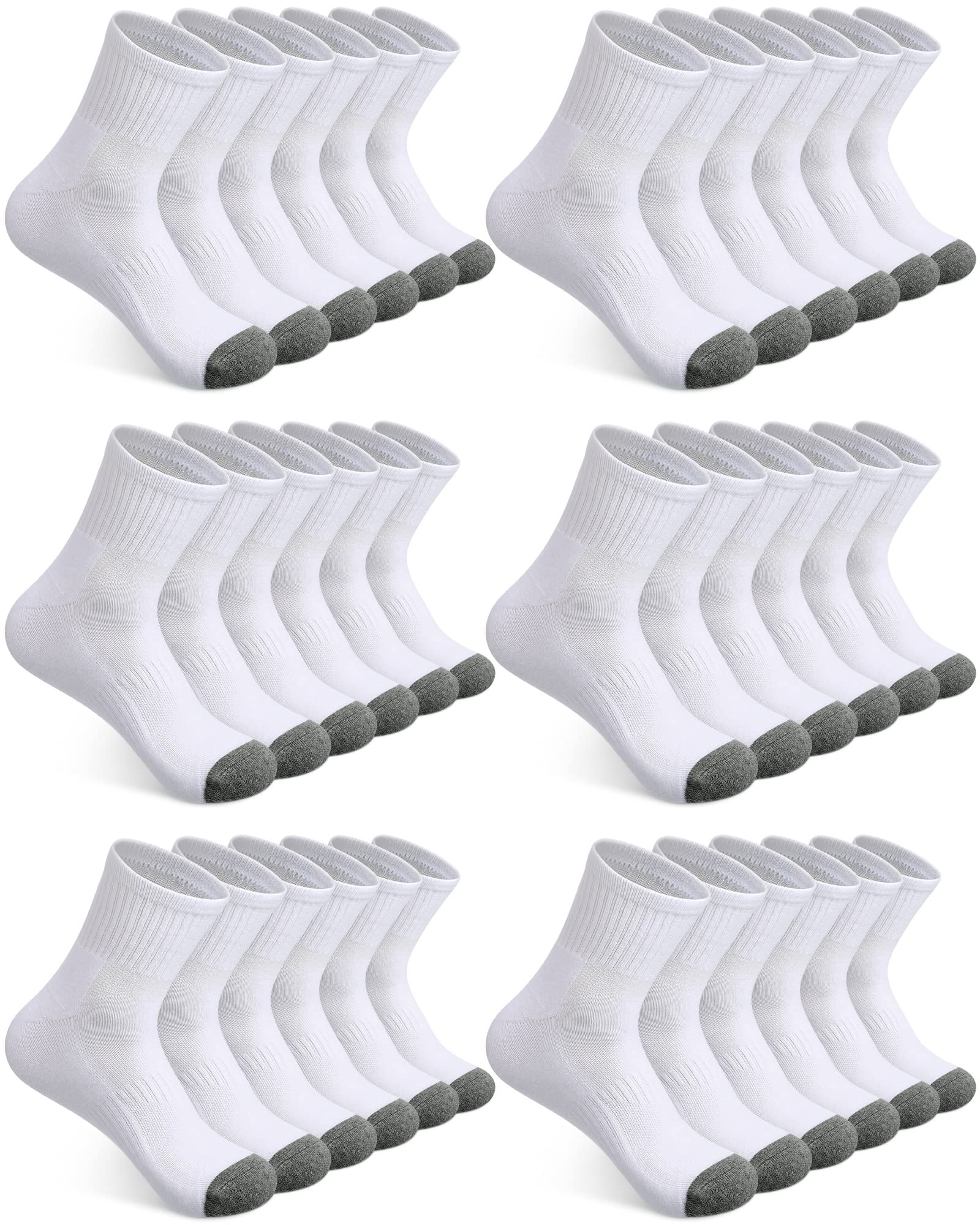 Hicarer 36 Pairs Men's Athletic Ankle Socks Bulk Crew Calf Socks Breathable Cushion Comfortable Casual Running Sock Size 9-12 (White Gray)