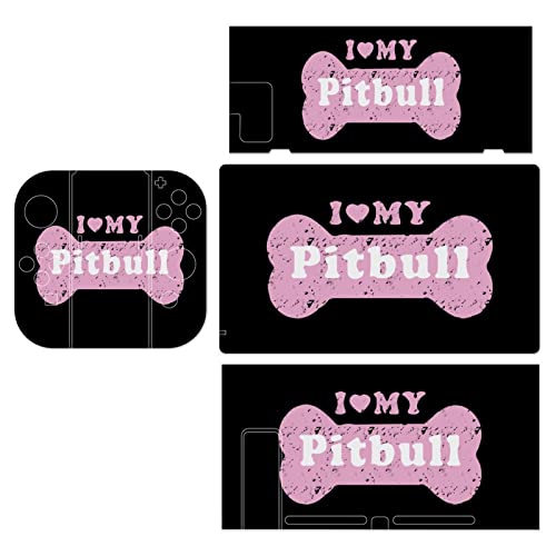 I Love My Pitbull Dog Cute Skin Decal Stickers Compatible with Switch Protective Faceplate Full Set Console