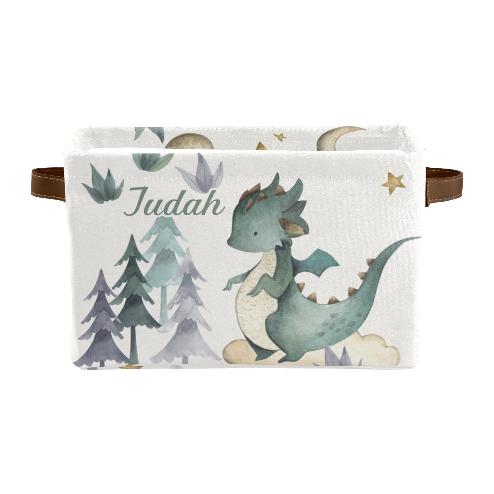 Green Dragon Personalized Storage Bins Baby Shelf Basket Custom Organizer with Handle for Bedroom Nursery Toy 1 Pack