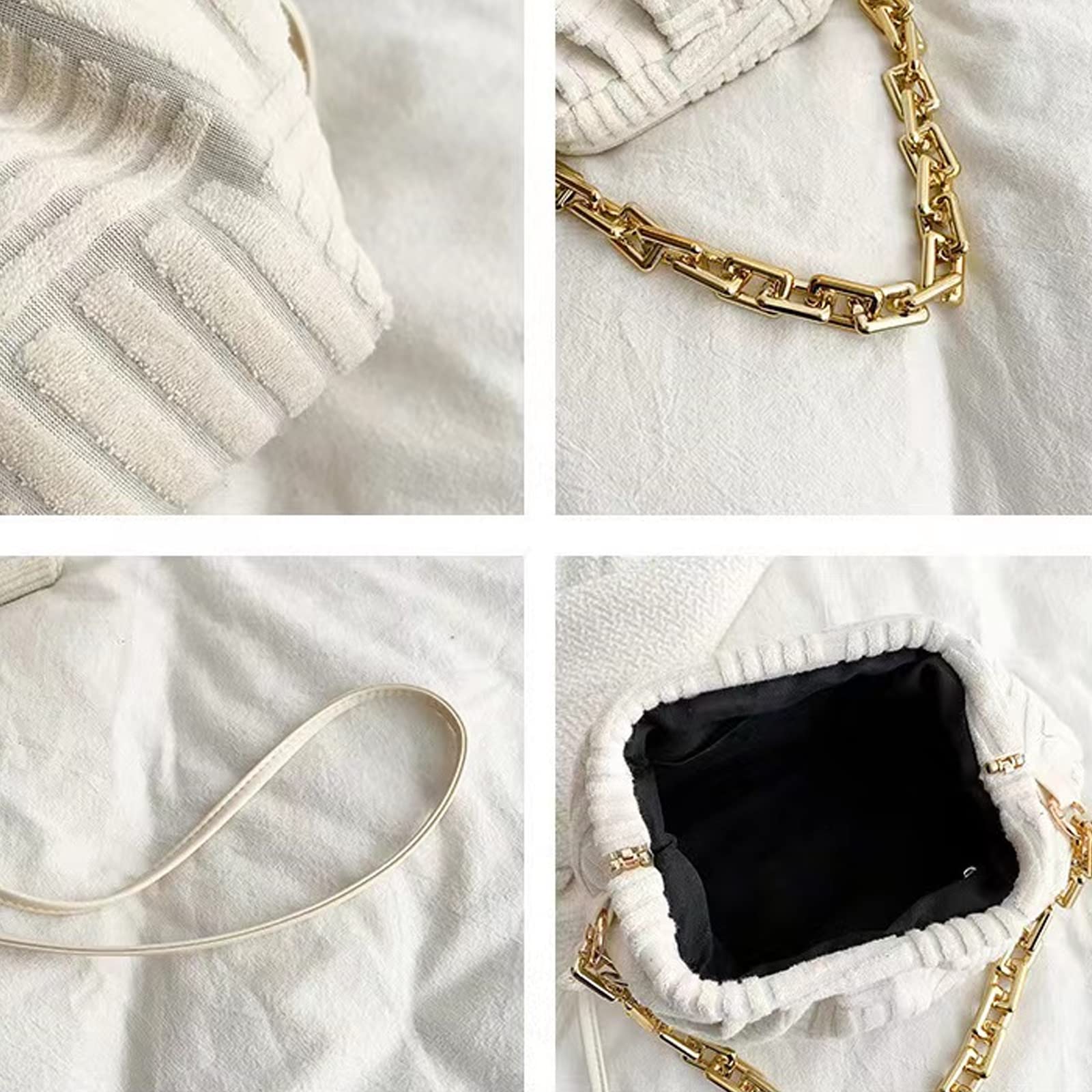 Jacquard Pattern cotton cloud shape dumpling handbag clutch purse for women shoulder hobo bag dupes(White)
