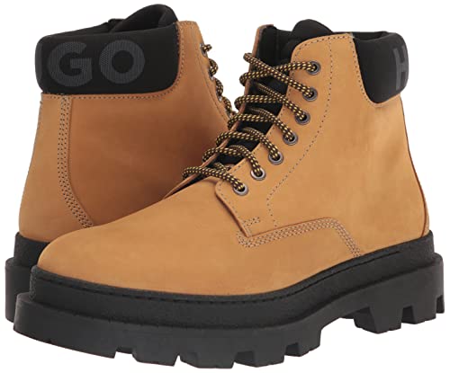 HUGO Mens Bold Back Logo Lace Up Boots Hiking Shoe, Dark Sand, 9 US