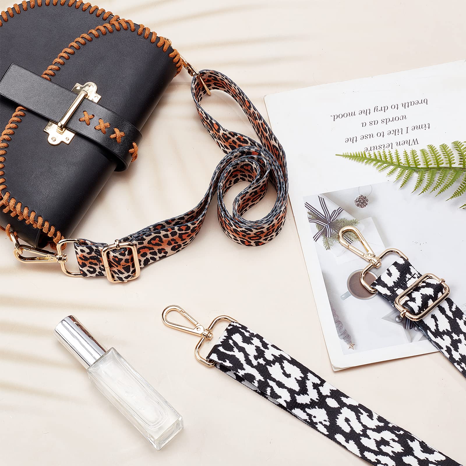 GORGECRAFT 2Pcs Wide Shoulder Strap Leopard Print Bag Belt Adjustable Replacement Crossbody Suspender with Metal Swivel Hooks Luggage Accessories for Handbag Purse Canvas Valise Guitar Strap